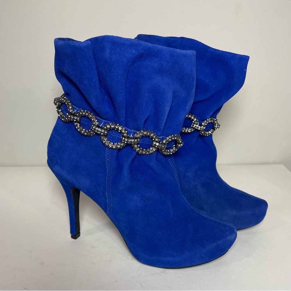 Royal Blue Booties Mojo Moxy Kandi Blue Leather Booti… - Gem